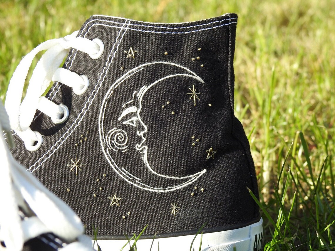 Embroidered Sun Moon Celestial Converse High Tops - Etsy