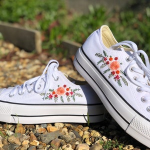 Hand Embroidered Autumnal Floral Platform Converse Low Top Trainers - Etsy