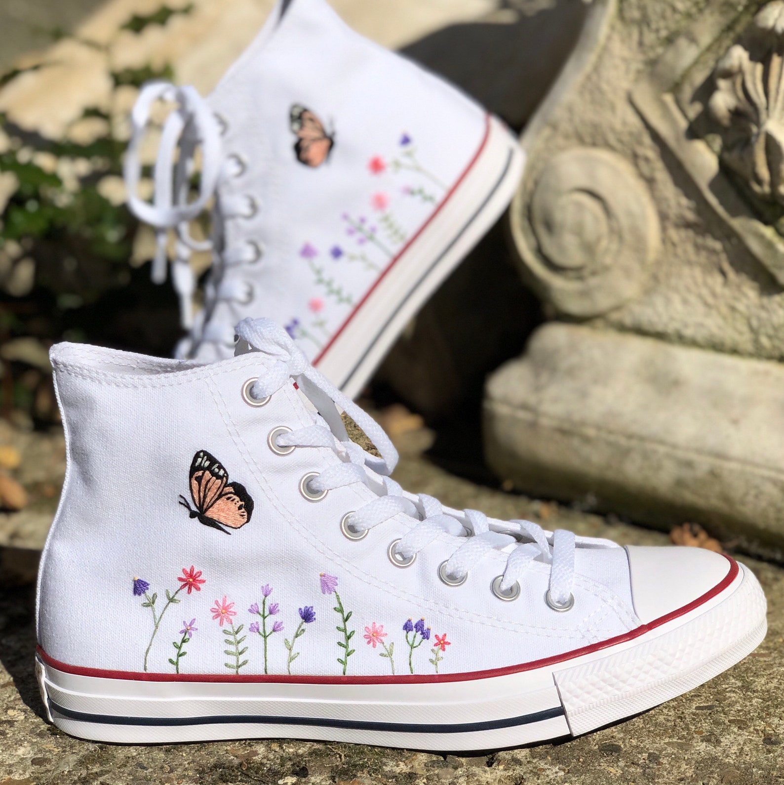 Custom Hand Embroidered Converse butterfly and Flowers - Etsy