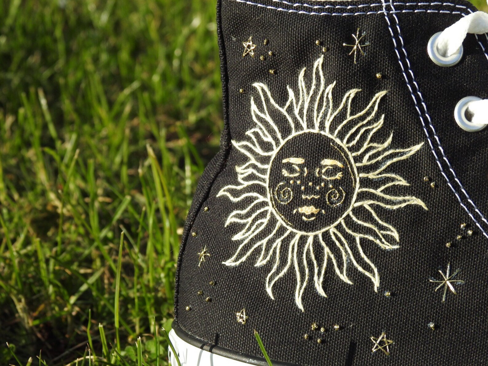 Embroidered Sun Moon Celestial Converse High Tops - Etsy