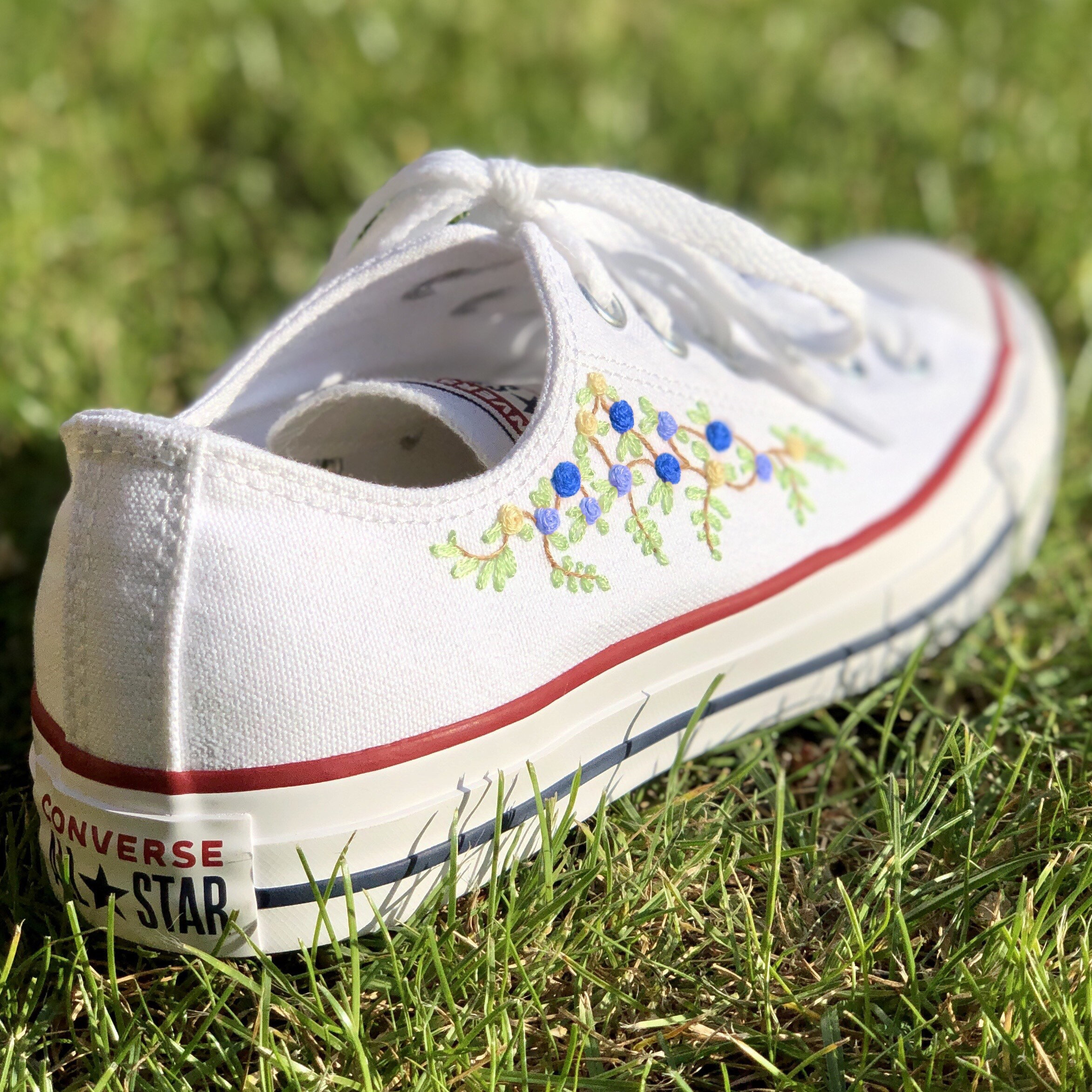 Hand Embroidered Converse - Blue & Yellow Rose Buds - - Etsy