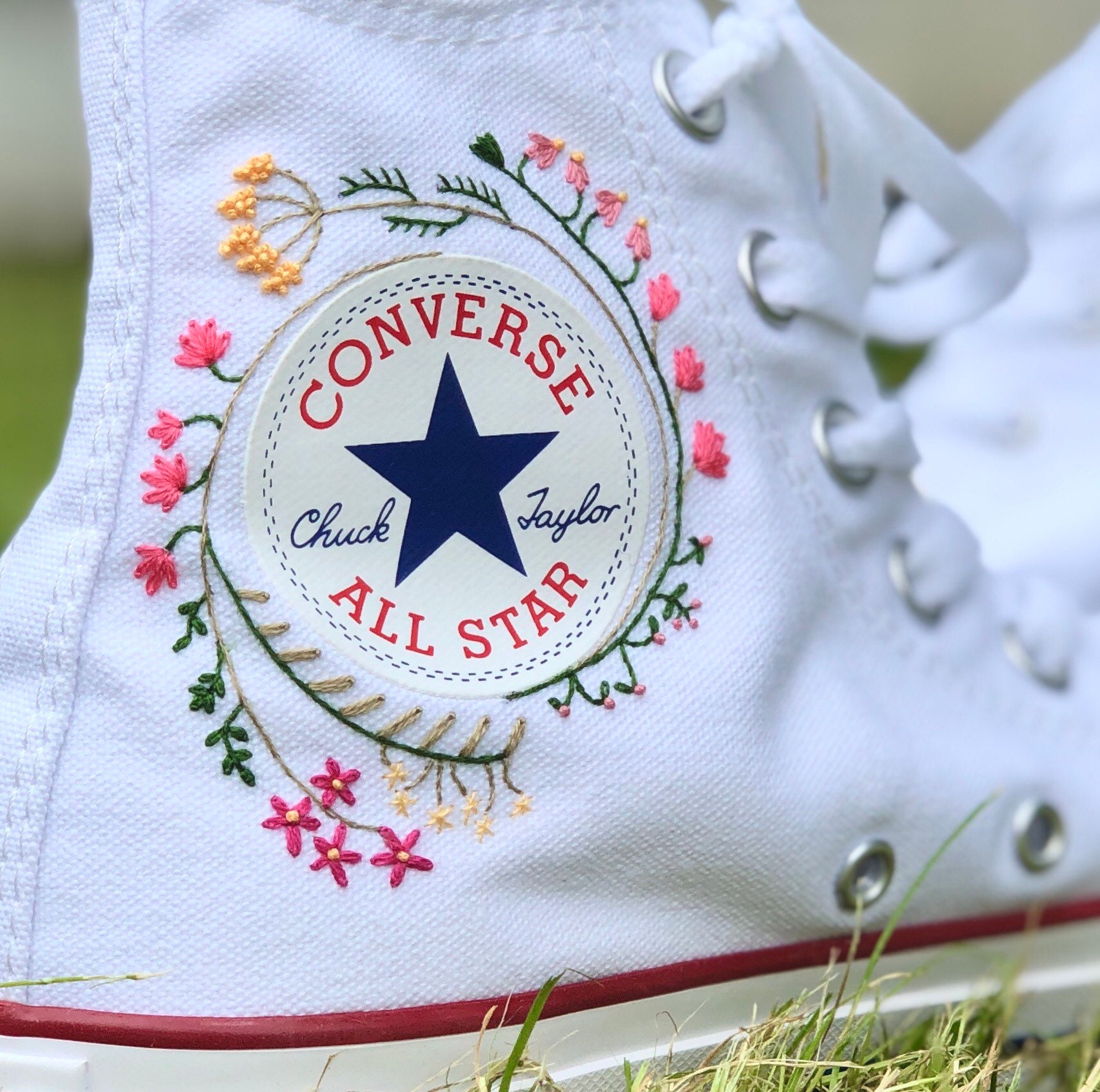 Custom Hand Embroidered Converse Pink Flowers - Etsy UK