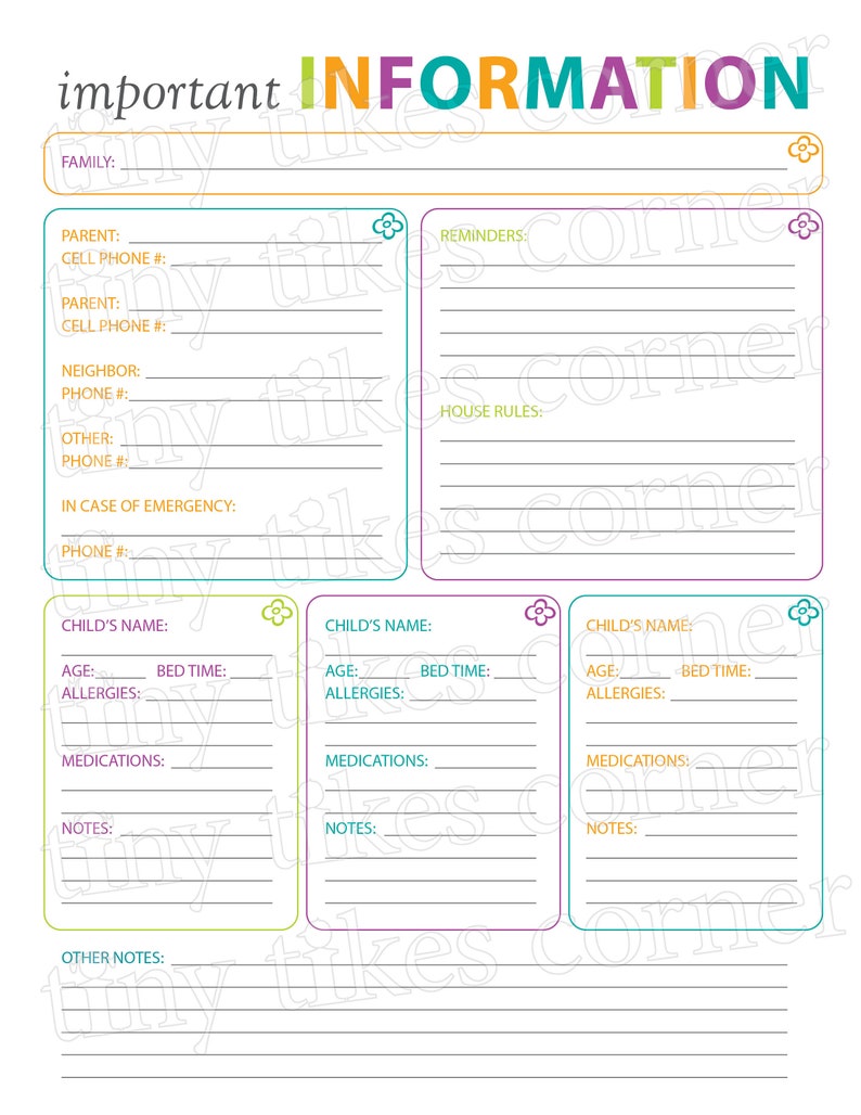 Important Nanny Information PDF - Etsy