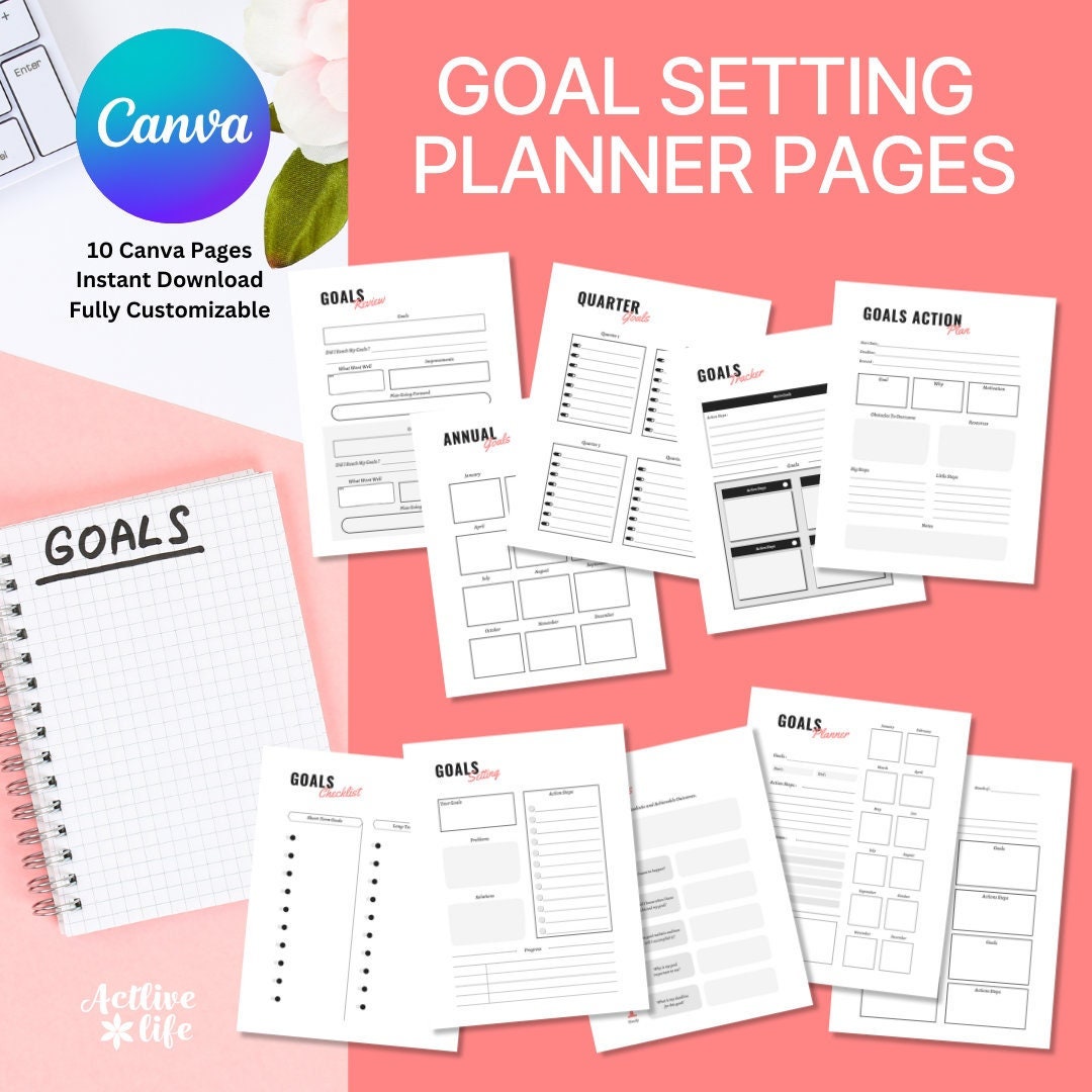 Goal Setting Planner Canva Template Set, Fitness Goals, Life Goals ...