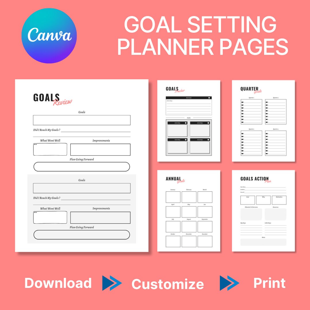 Goal Setting Planner Canva Template Set, Fitness Goals, Life Goals ...