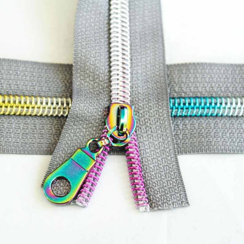 Size 5 Gray Zipper With Rainbow Coil 5 Yards & 15 Regular - Etsy