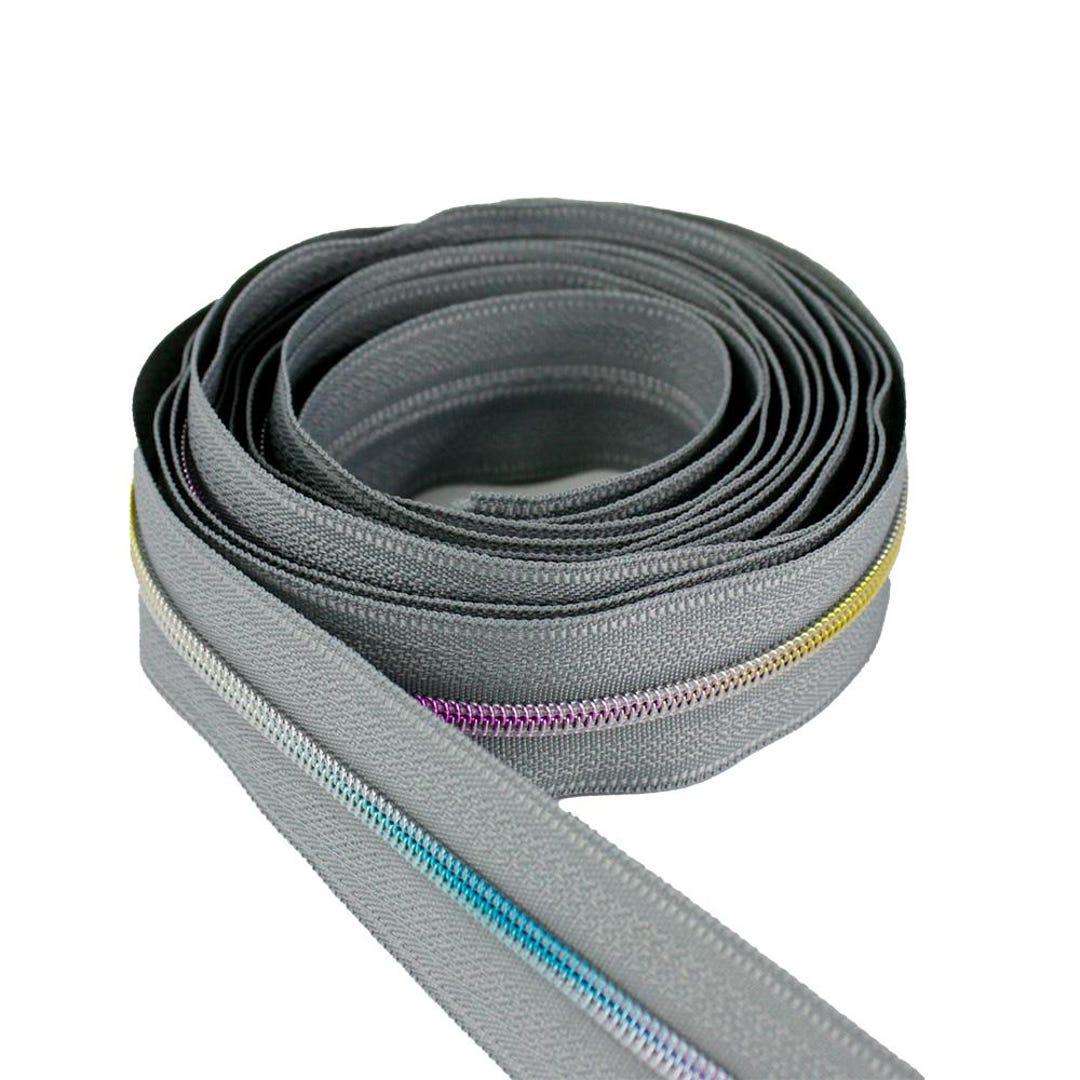 Size #3 Gray Zipper by the Yard With Rainbow Coil - 5 Yards & 15 ...