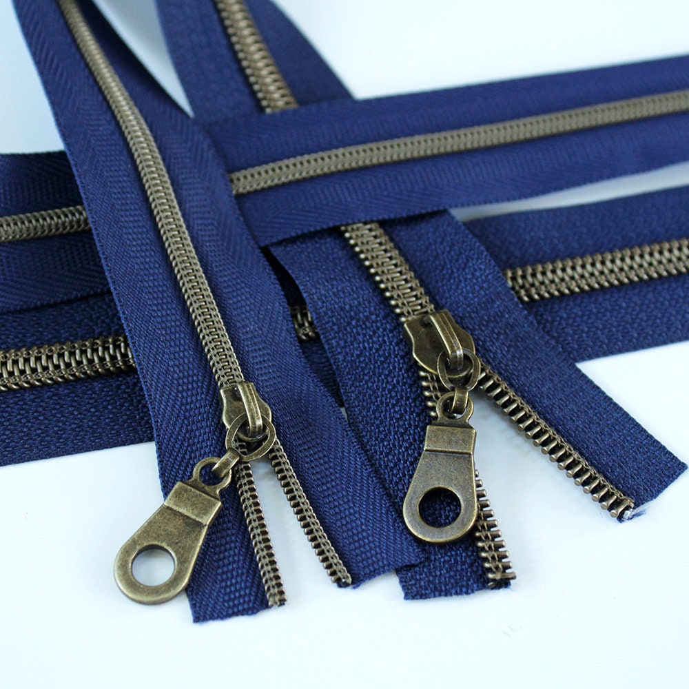 Size 3 Navy Blue Zipper With Antique Bronze Coil 5 Yards & 15 Regular ...