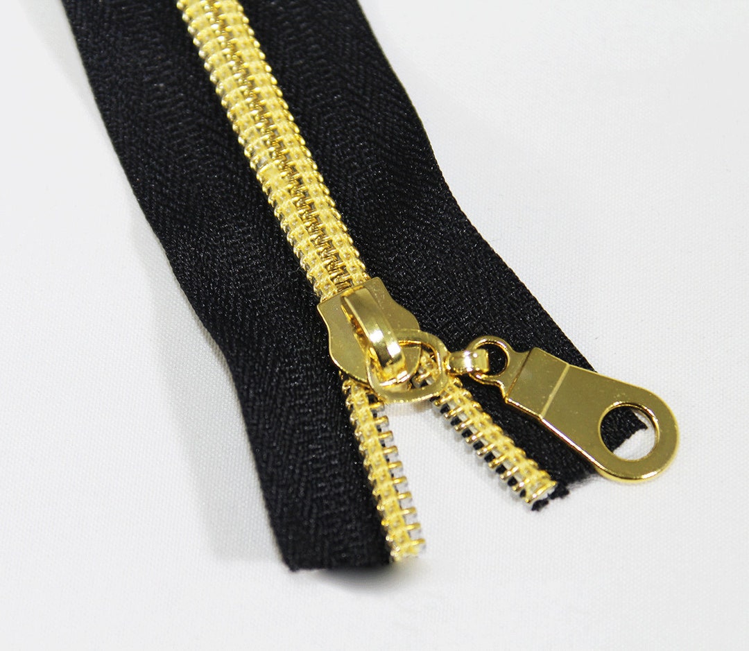 Size #5 Black Zipper by the Yard With Gold Coil - 5 Yards & 15 Regular ...