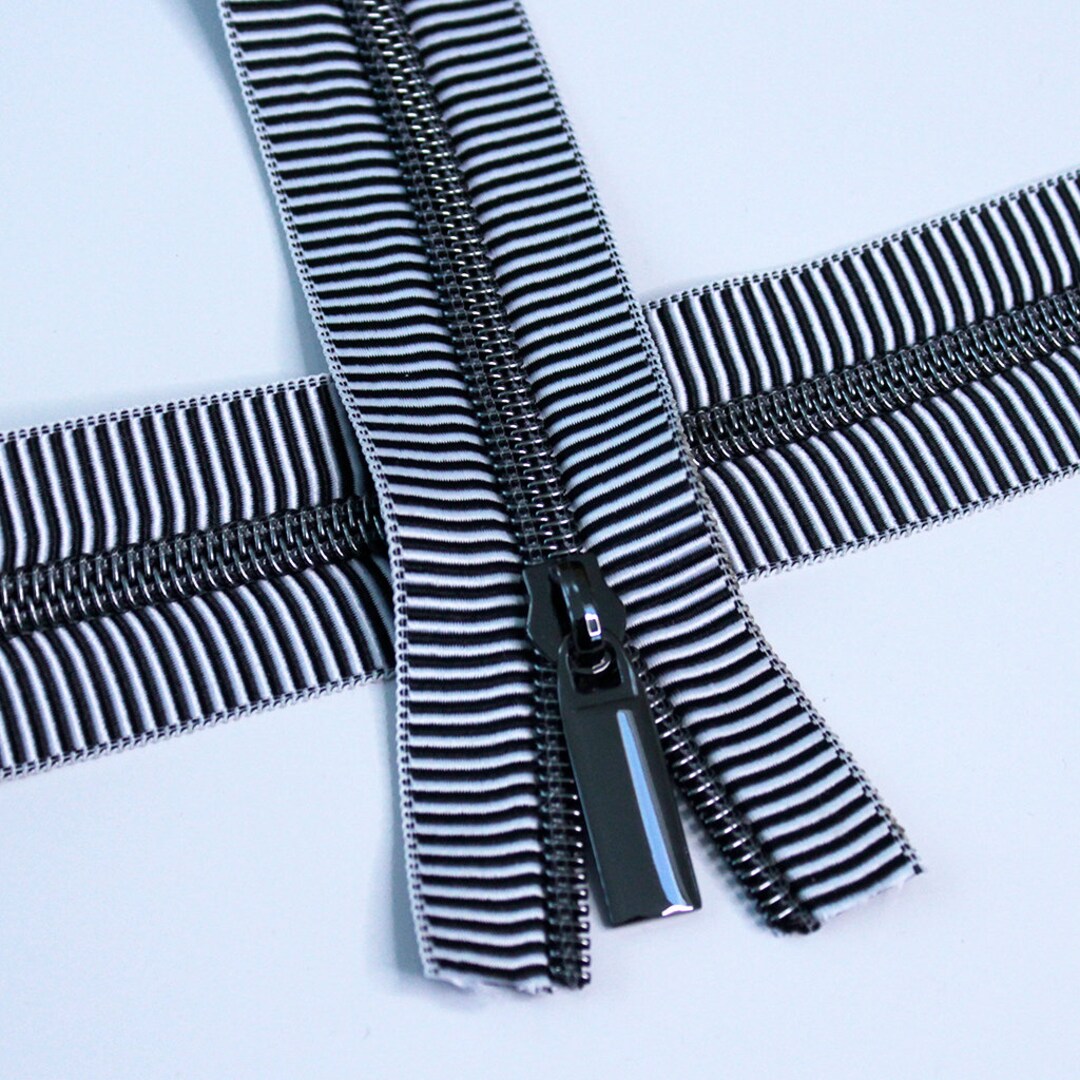 Size #5 Black Striped Zipper With Gunmetal Coil - - 5 Yards & 15 ...