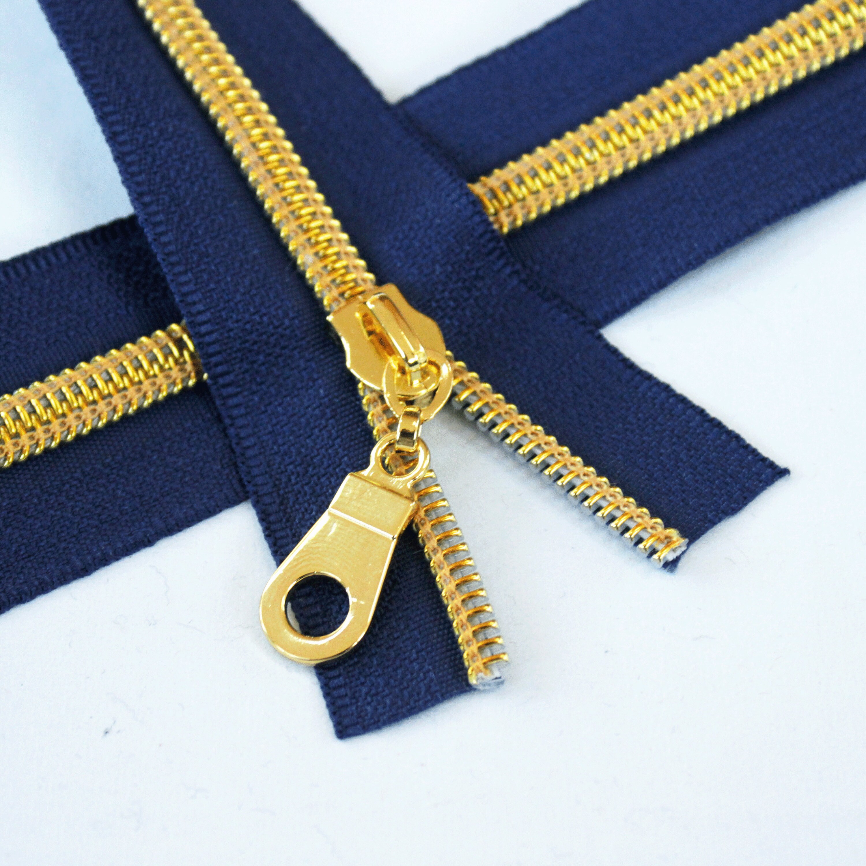 Size 5 Navy Blue Zipper With Gold Coil 5 Yards & 15 Regular - Etsy