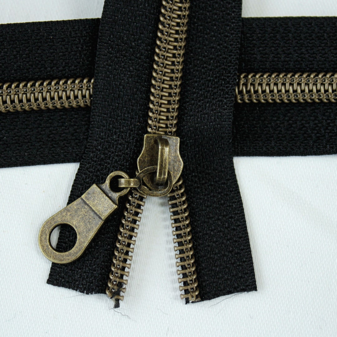 Size #5 Black Zipper With Antique Bronze Coil - 5 Yards & 15 Regular ...