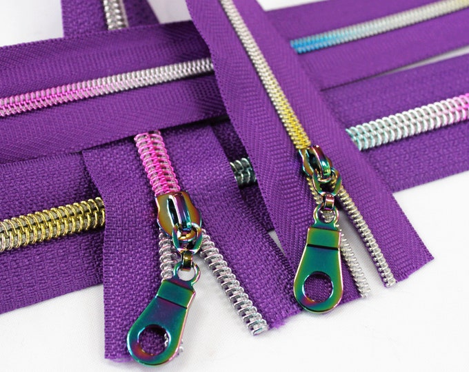 Size 5 Purple Zipper by the Yard With Rainbow Coil 5 Yards - Etsy