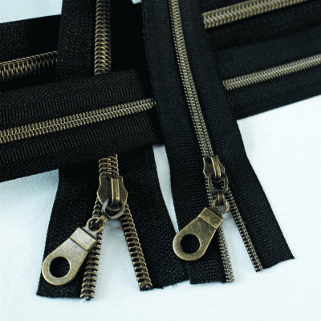 Size #3 Black Zipper With Antique Bronze Coil - 5 Yards & 15 Regular ...