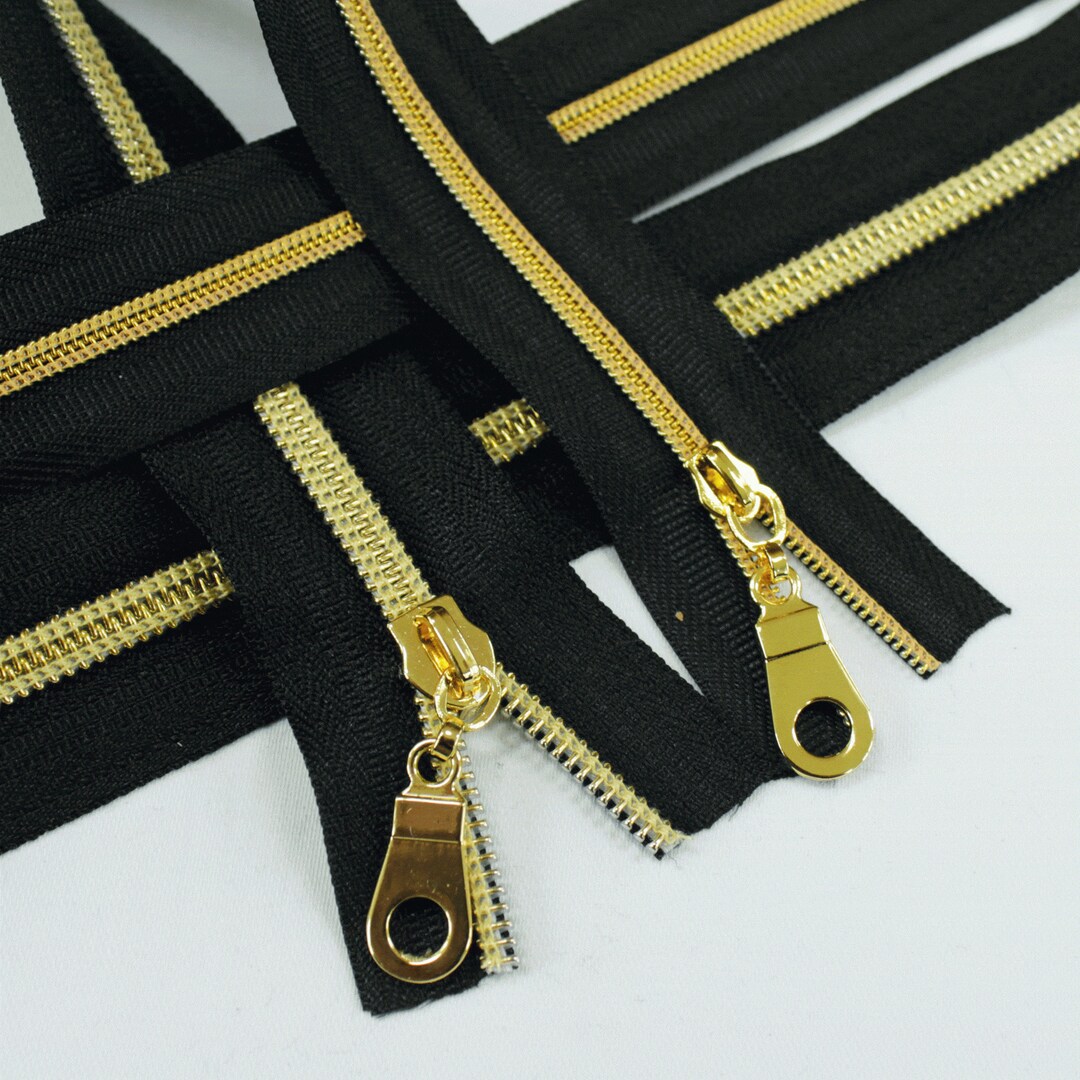 Size 3 Black Zippers With Gold Coil 5 Yards & 15 Regular - Etsy