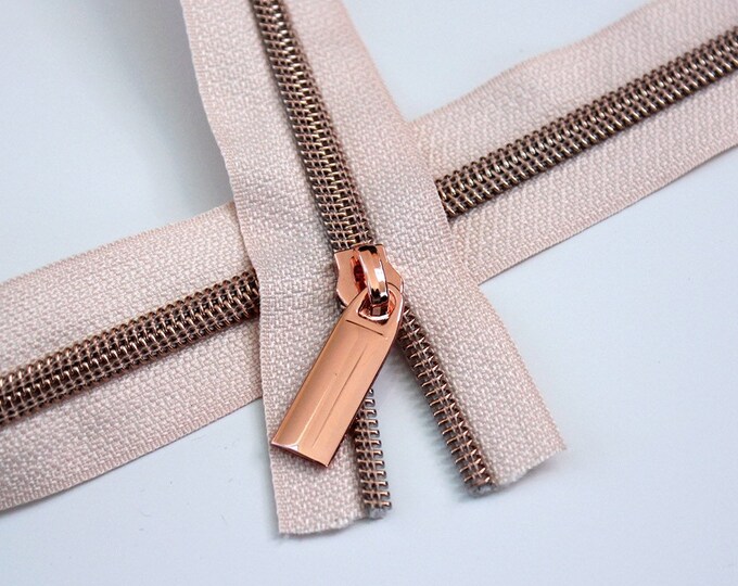 Size 5 Beige Zipper by the Yard With Rose Gold Coil 5 Yards - Etsy