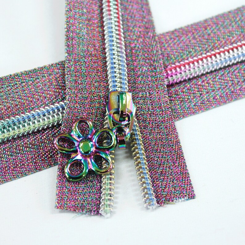 Size 5 Metallic Rainbow Zipper by the yard with rainbow coil | Etsy
