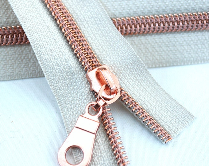 Size 5 Rose Zipper by the Yard With Rose Gold Coil 5 Yards & 15 Regular ...