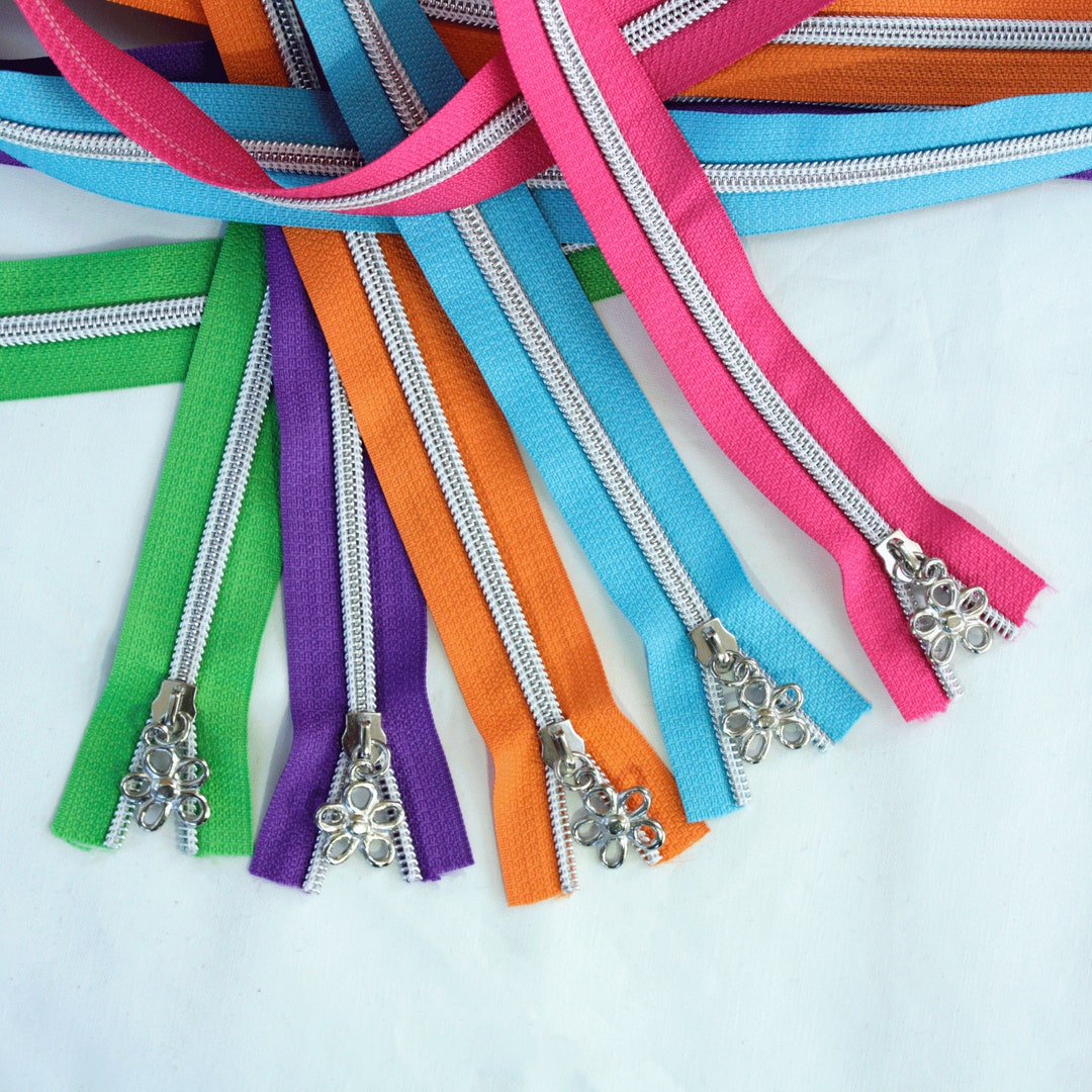 Size #5 Zippers Sampler in Bright Colors, Nylon Coil Zipper by the Yard ...