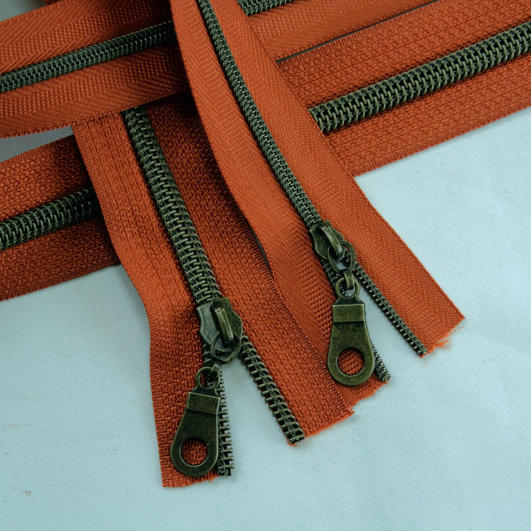 Size 3 Rust Orange Zipper With Antique Bronze Coil 5 Yards & 15 Regular ...