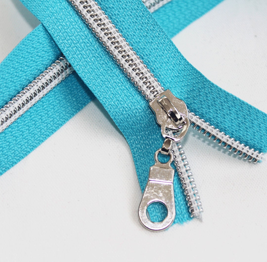 Size #5 Turquiose Zipper With Silver Coil - 5 Yards & 15 Regular (donut ...