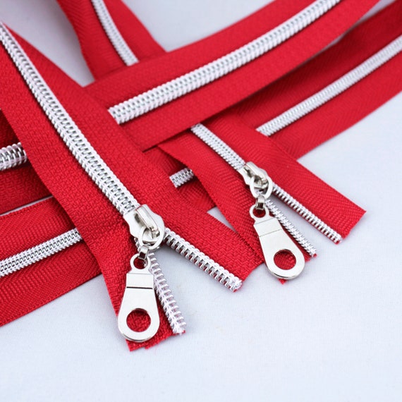 Size 3 Red Zipper With Silver Coil 5 Yards & 15 Regular - Etsy