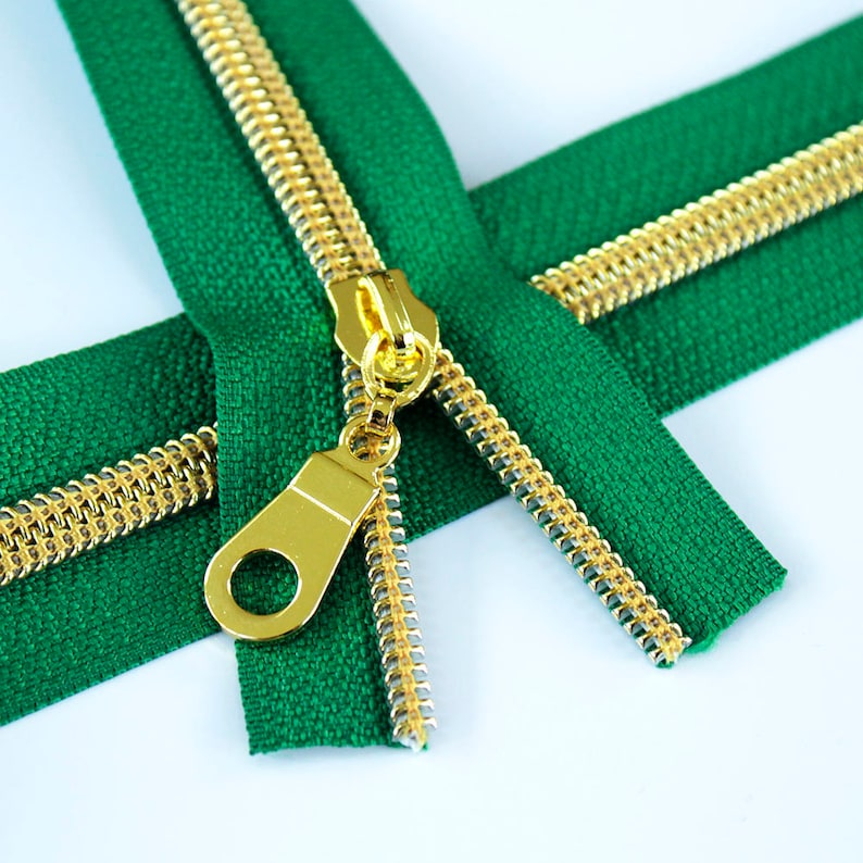 Size 5 Emerald Green Zipper With Gold Coil 5 Yards & 15 - Etsy