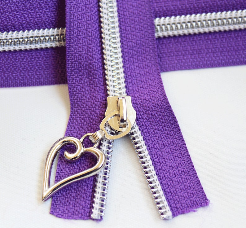 Size # 5 Purple Zipper With Silver Coil - 5 Yards & 15 Regular (donut ...
