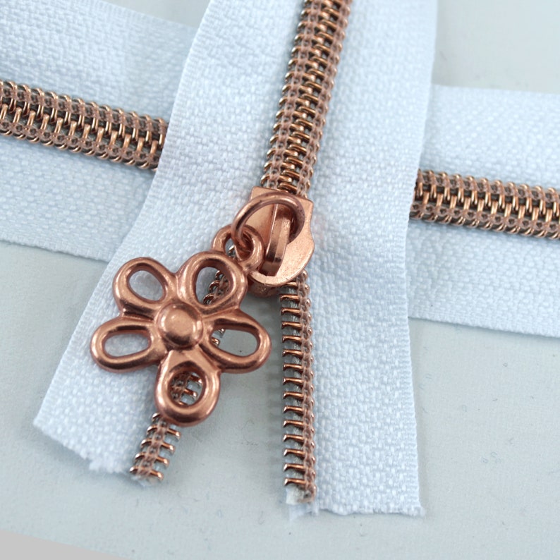 Size 5 White Zipper With Rose Gold Coil rose gold zipper | Etsy