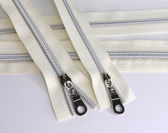 Size 3 Metallic Silver Zipper by the Yard With Silver Coil - Etsy