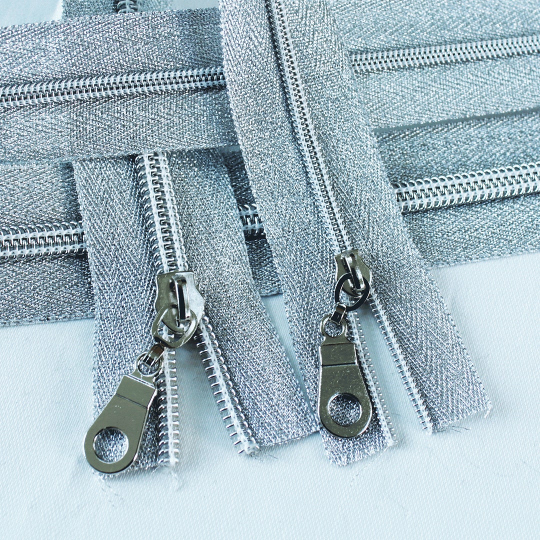 Size #3 Metallic Silver Zipper by the Yard With Silver Coil - 3 Yards ...