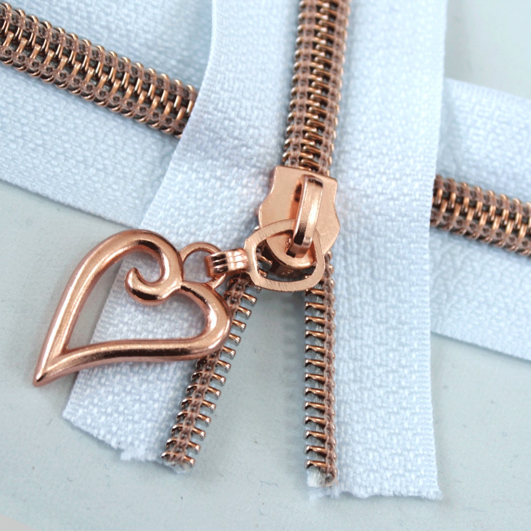 Size 5 White Zipper With Rose Gold Coil 5 Yards & 15 Regular donut ...
