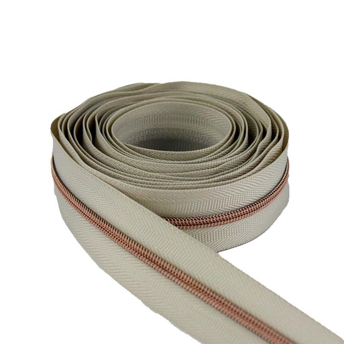 Size #3 Beige Zipper With Rose Gold Coil - 5 Yards & 15 Regular (donut ...
