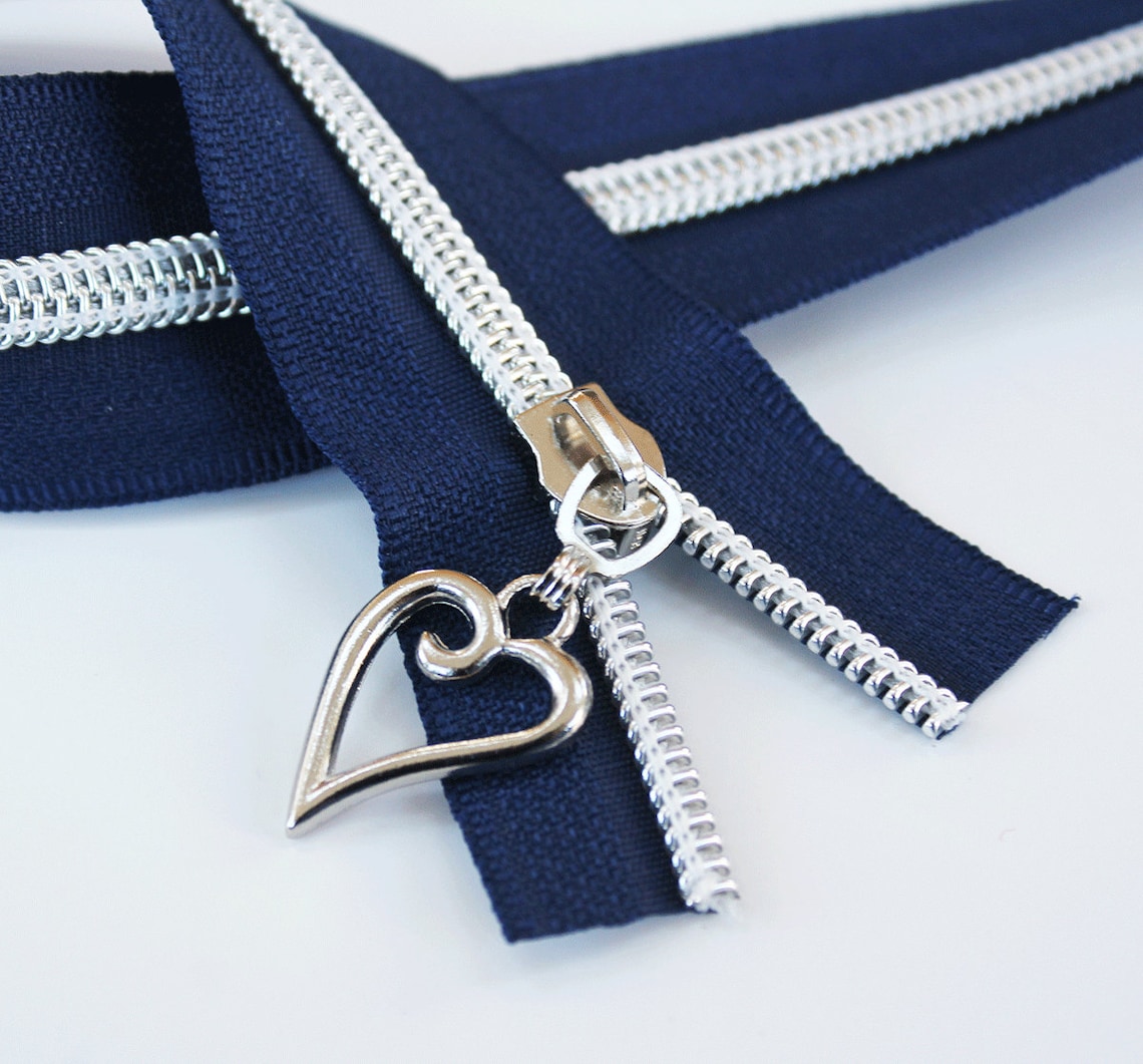 Size 5 Navy Blue Zipper With Silver Coil 5 Yards & 15 | Etsy