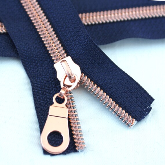 Size 5 Navy Blue Zipper With Rose Gold Coil 5 Yards & 15 - Etsy