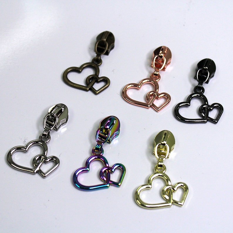Size #3 Double Heart Zipper Pulls for Nylon Coil Zippers, Purse Zipper ...