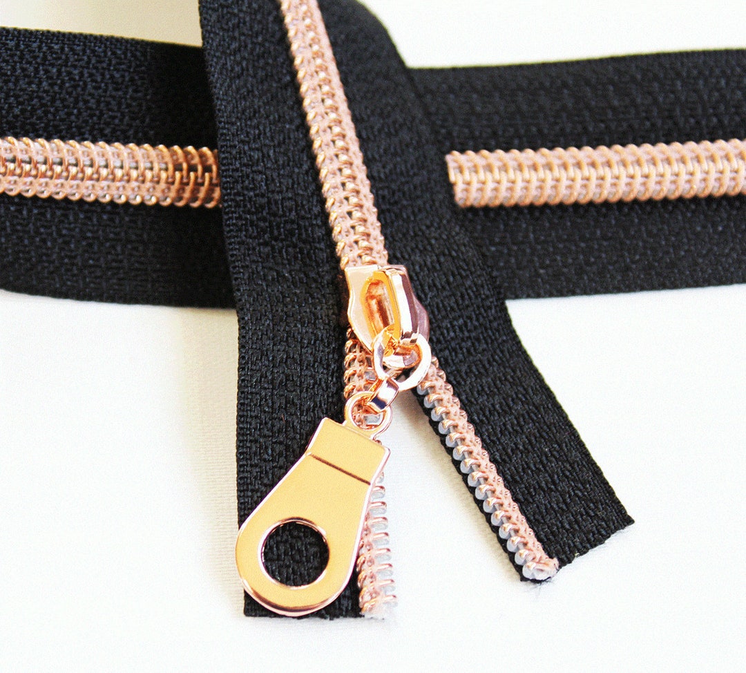 Size 5 Black Zipper by the Yard With Rose Gold Coil 5 Yards - Etsy