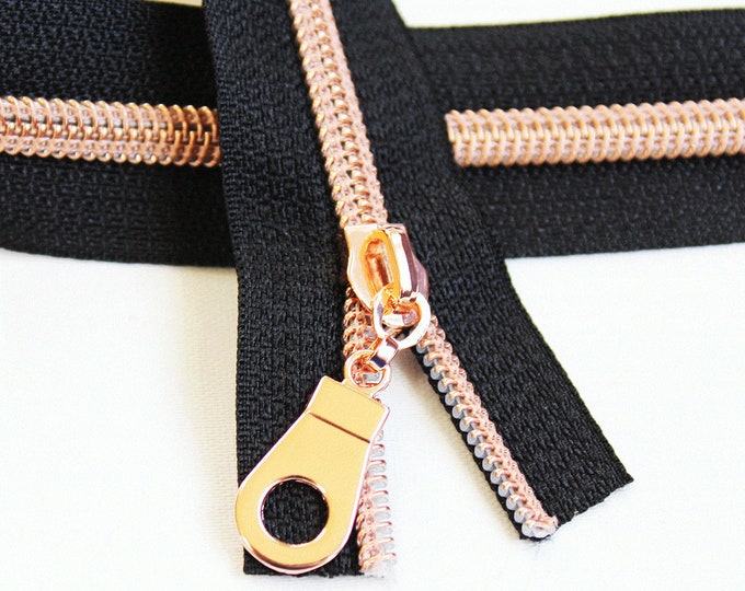 Size 5 Rose Zipper by the Yard With Rose Gold Coil 5 Yards & 15 Regular ...