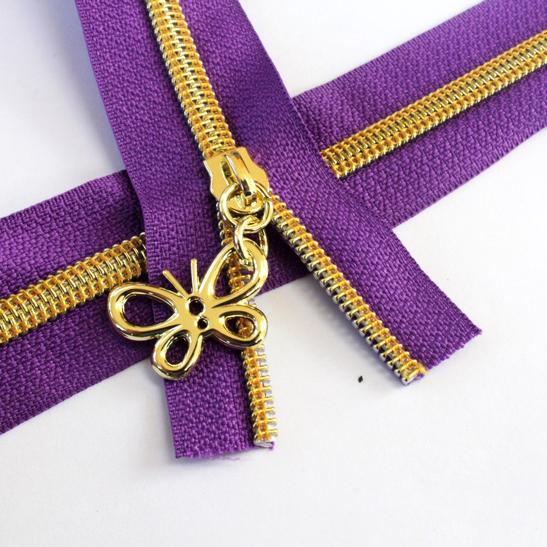 Size #5 Purple Zipper with Gold Coil - 5 yards & 15 Regular (Donut ...