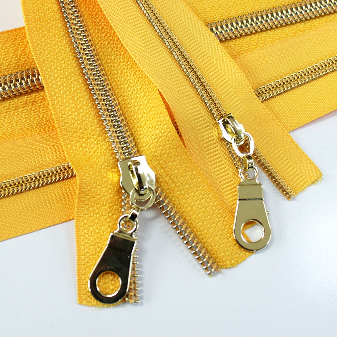 Size # 3 Sunflower Yellow Zipper With Gold Coil - 5 Yards & 15 Regular ...