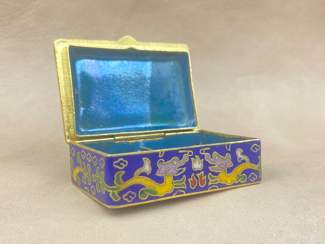 Vintage Chinese Cloisonne Box in Enamel and Brass With a Dragon and ...