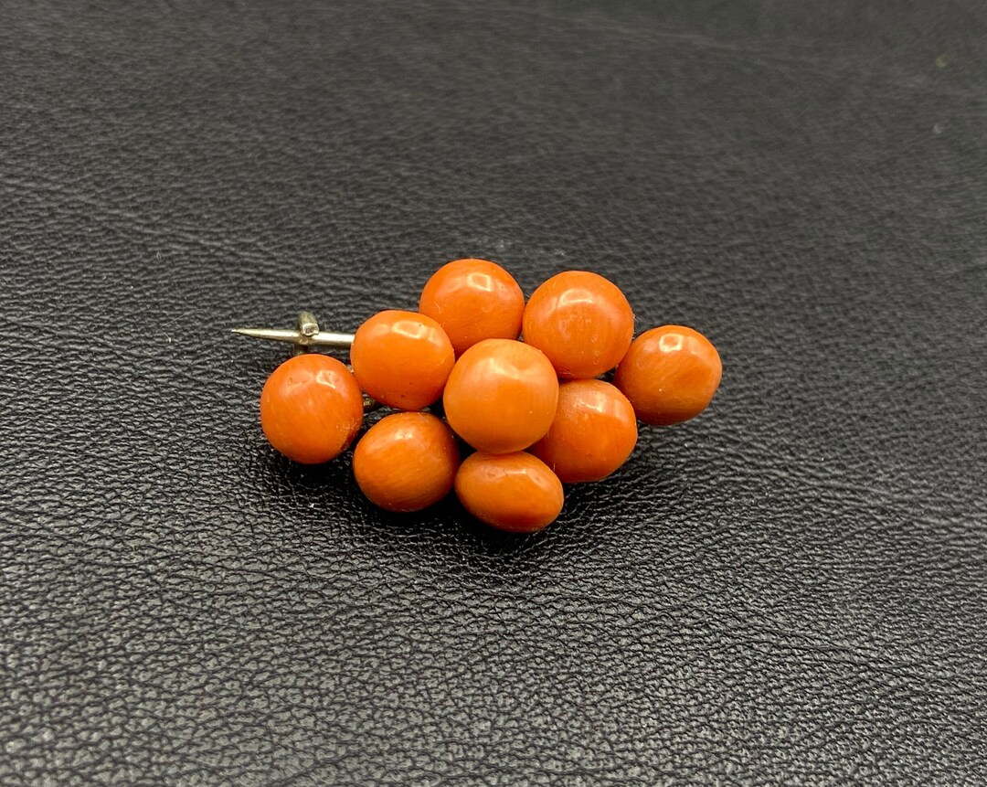 Corail méditerrané naturel victorien antique broche en métal blanc ...