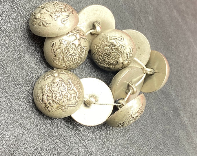 Lot of 10 Silver Metal Buttons With Crown, Lions. Silver Metal Military ...