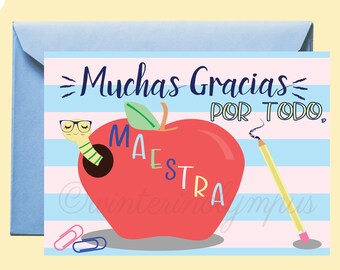 Spanish Teacher Thank You Card Printable With Little | Etsy