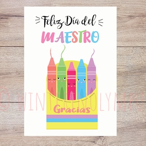 Spanish Teacher's Day Greeting Card Printable With Crayons, Instant ...