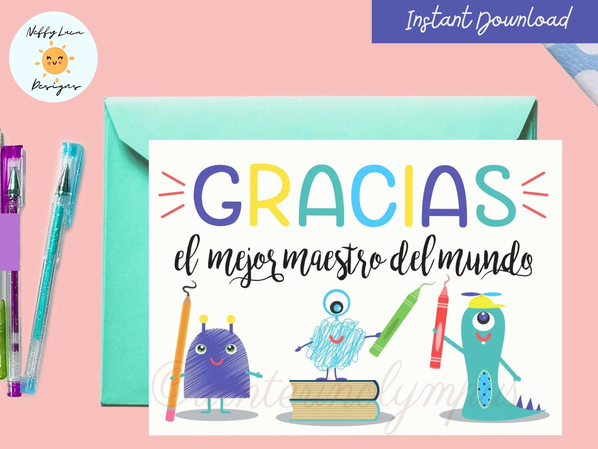 Spanish Teacher Thank You Card Printable With Little Monsters, Instant ...