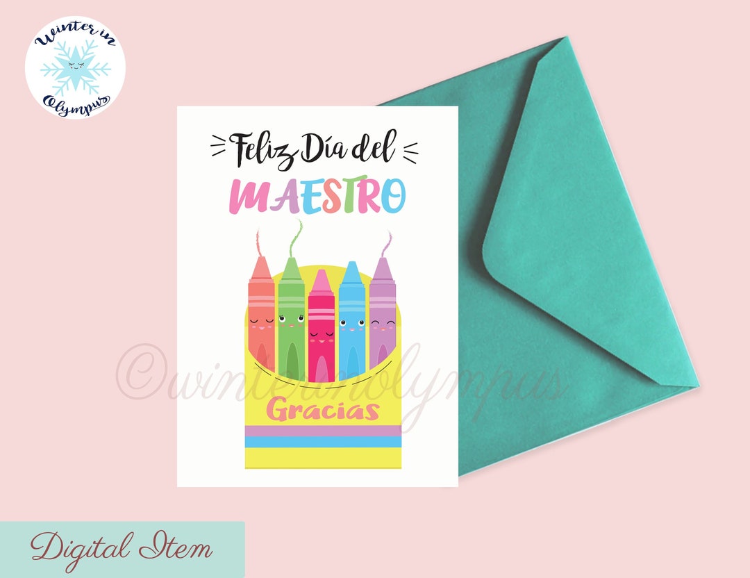 Spanish Teacher's Day Greeting Card Printable With Crayons, Instant ...