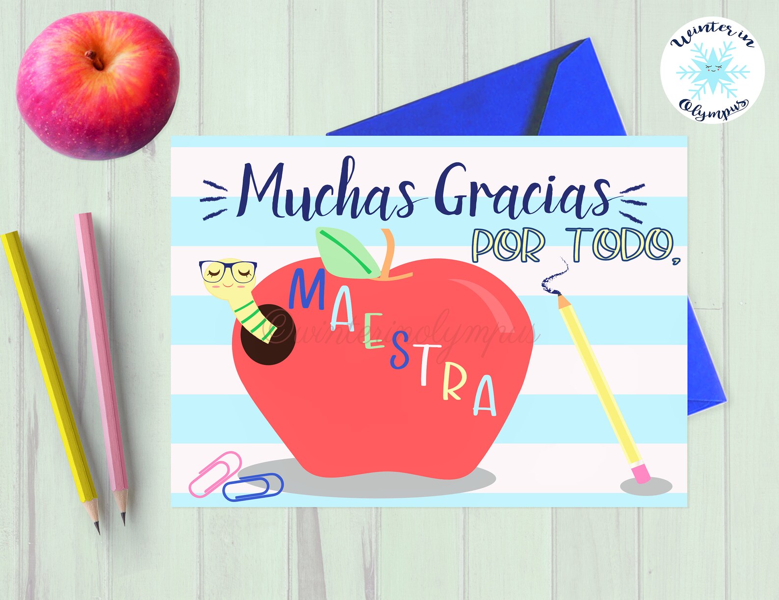 Spanish Teacher Thank You Card Printable With Apple//digital | Etsy