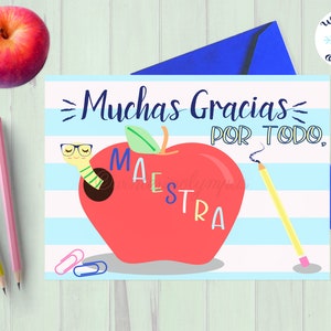 Spanish Teacher Thank You Card Printable With Apple//digital | Etsy