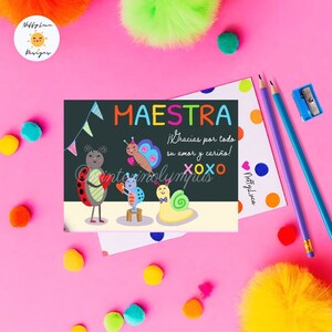 Spanish Teacher Thank You Gracias Maestra Card Printable With Cute Bugs ...